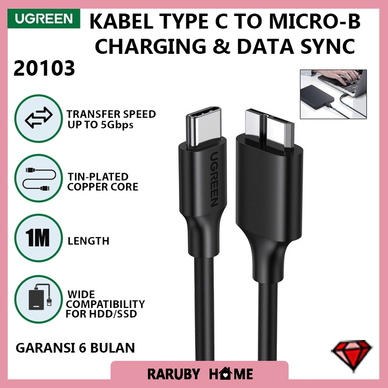 Jual UGREEN Kabel Data HDD USB 3.1 Cable Type-C To Micro-B USB 3.0 Hard ...