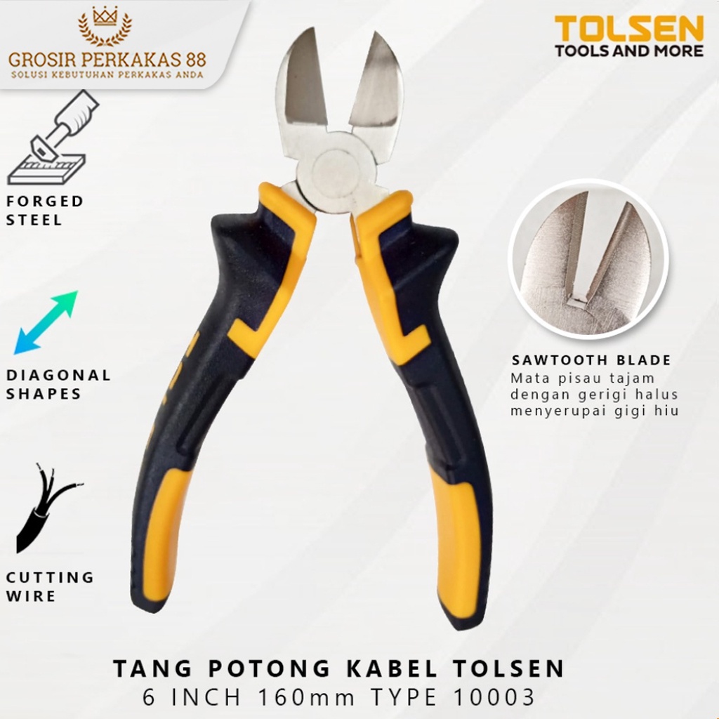 Jual Tang Potong Kupas Kabel Cutting Tolsen 6 Inch Diagonal Pliers ...
