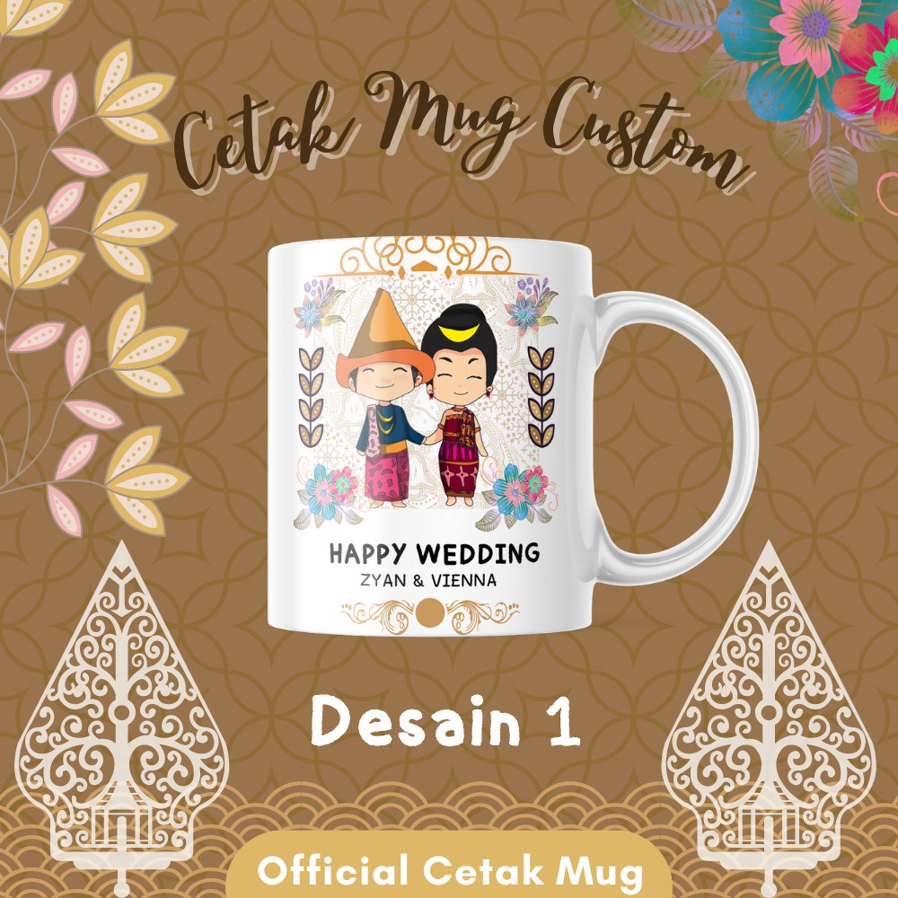 Jual Cetak Mug Custom Desain Wedding Tradisional Cewe Cowo Request Nama ...