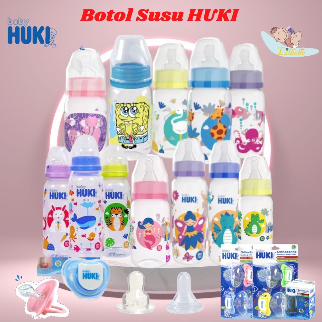 Jual Huki Botol Susu Slim PP SP LSR Nipple Gepeng Bulat 240ml | Nipple ...