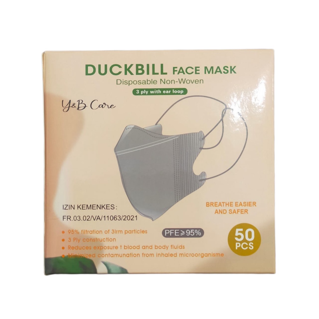 Jual masker hijab kesehatan Y&B care duckbill 1 kotak isi 50 pcs abu ...