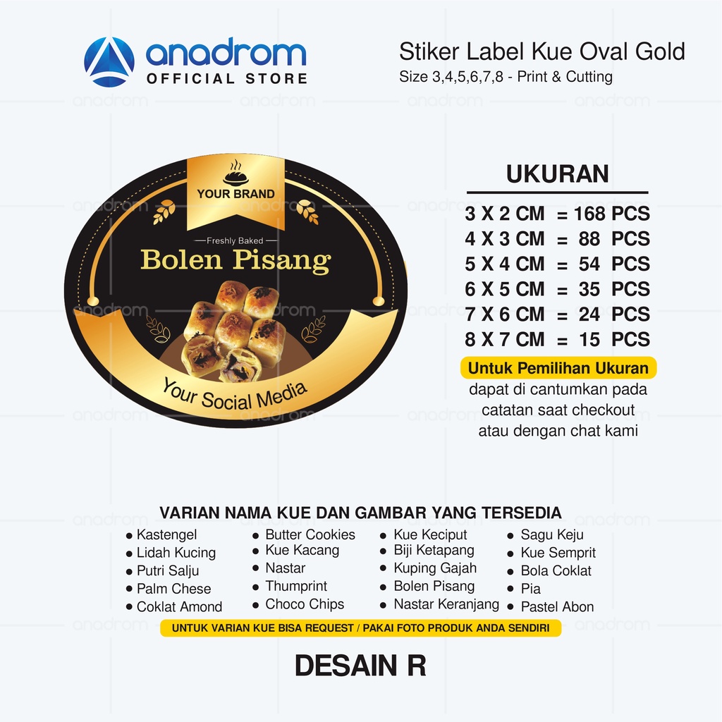 Jual Stiker Label Kue Oval Gold | Sticker Label Kue Kering | Anadrom ...