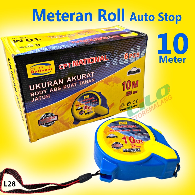 Jual Meteran Rol Bangunan Tukang Auto Stop CPT National 10 Meter L28 ...