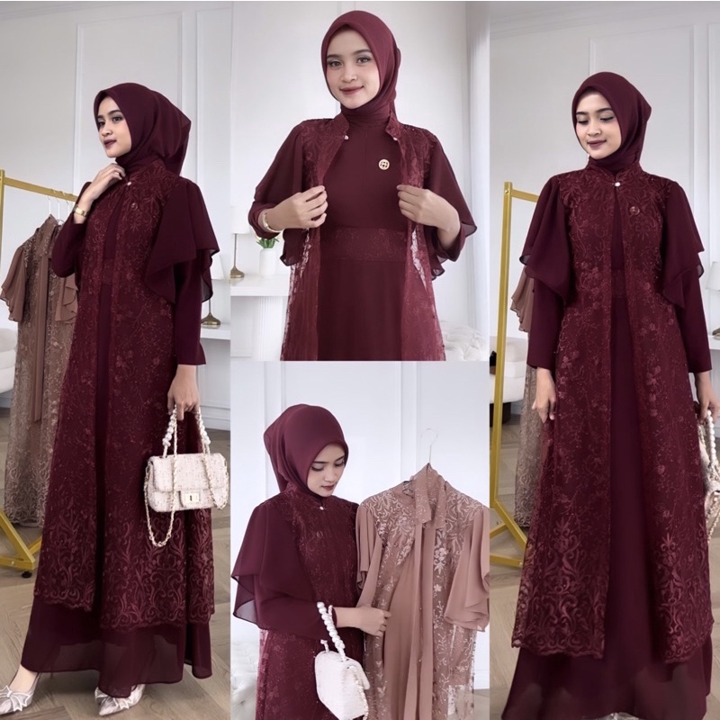 Jual Georgina Dress Lebaran Kondangan Inner Belt Outer L XL XXL Premium Jumbo Mewah Gamis Muslim ...