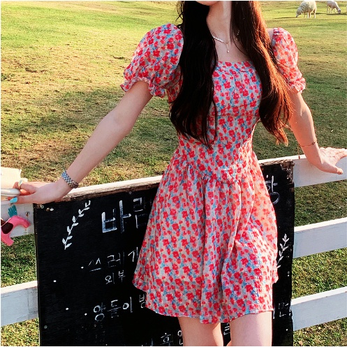 Jual Floral Square Neck Mini Dress in Pink - Dress Casual Kasual ...