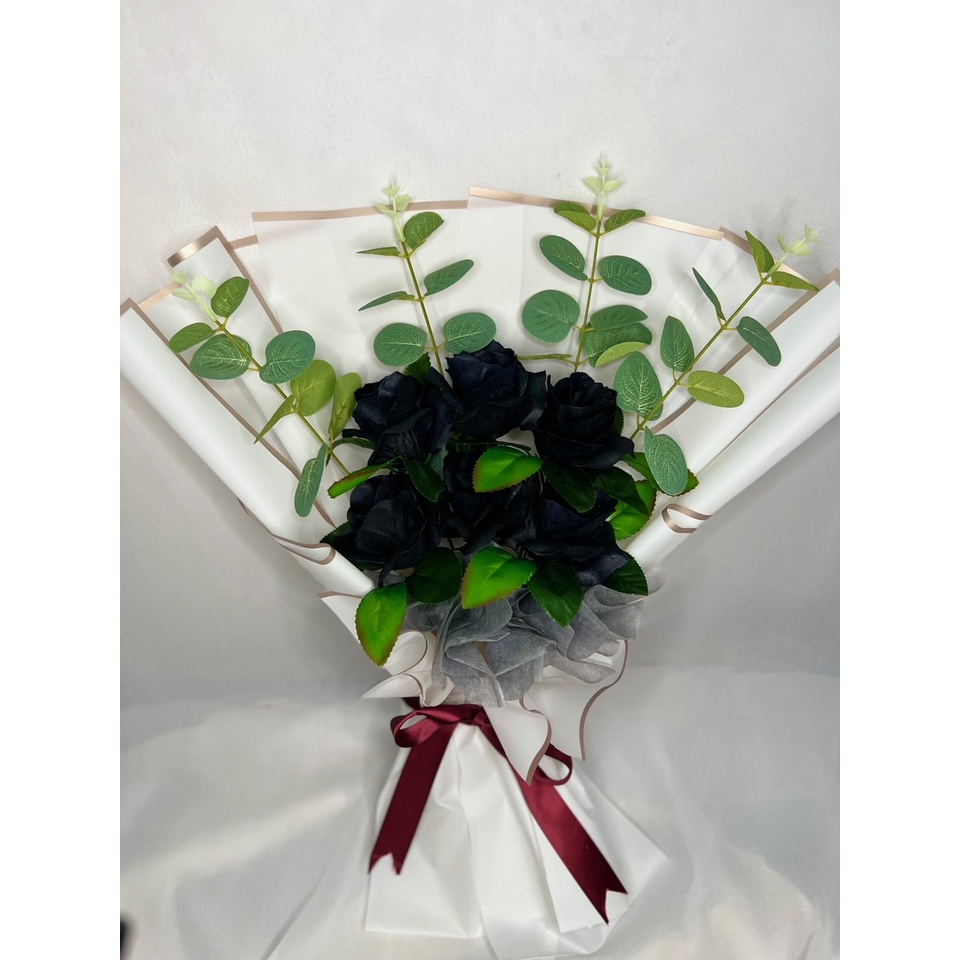 Jual Buket Bunga Mawar Artificial Hitam Souvenir Wisuda Wedding + FREE ...