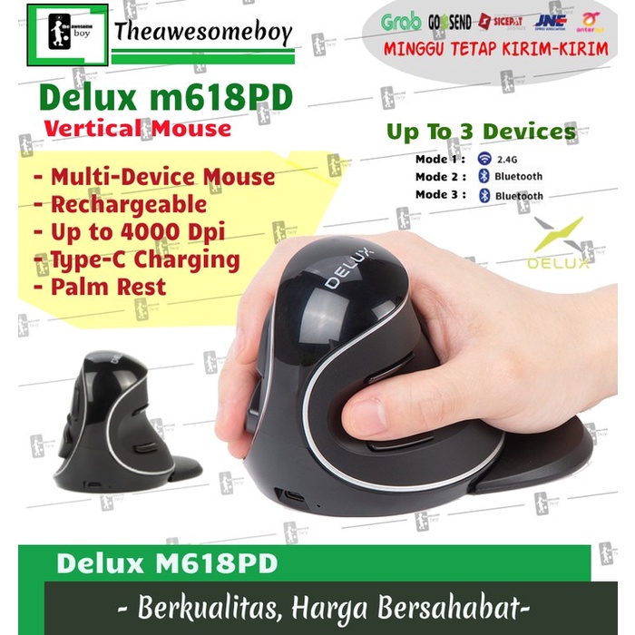 Jual Delux M618PD Wireless Bluetooth Ergonomic Vertical Mouse Multi ...