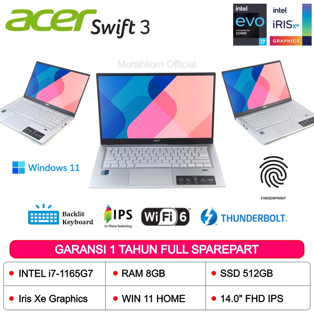Jual ACER SWIFT 3 INFINITY 4 SF314 INTEL EVO i7-1165G7 8GB 512 SSD IRIS ...