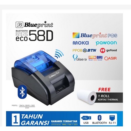 Jual Printer Bluetooth thermal kasir ECO 58D Blueprint ( USB + BT ...