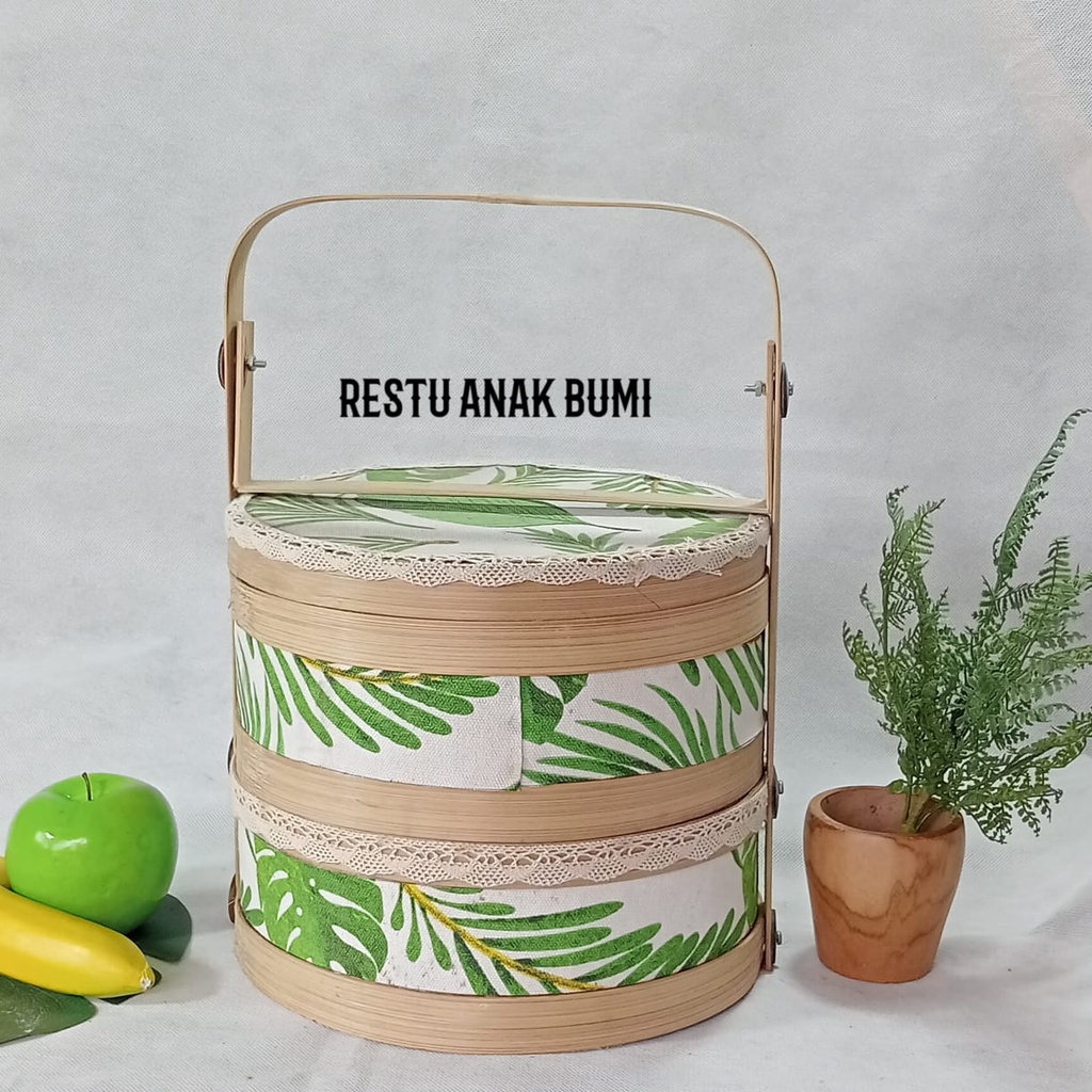 Jual (A065) Rantang Bulat 2 Susun Motif Daun diameter 24cm | Serbaguna ...