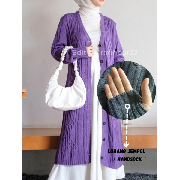 Jual CARDIGAN KNIT Long cable cardy /pj -+ 110cm /ada lubang jempol roundhand / kardigan rajut ...