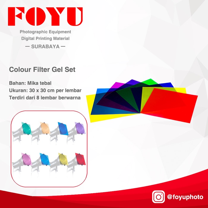 Jual Colour Filter Gel Set Untuk Flash Dan LED Light 8 Warna 30 cm ...