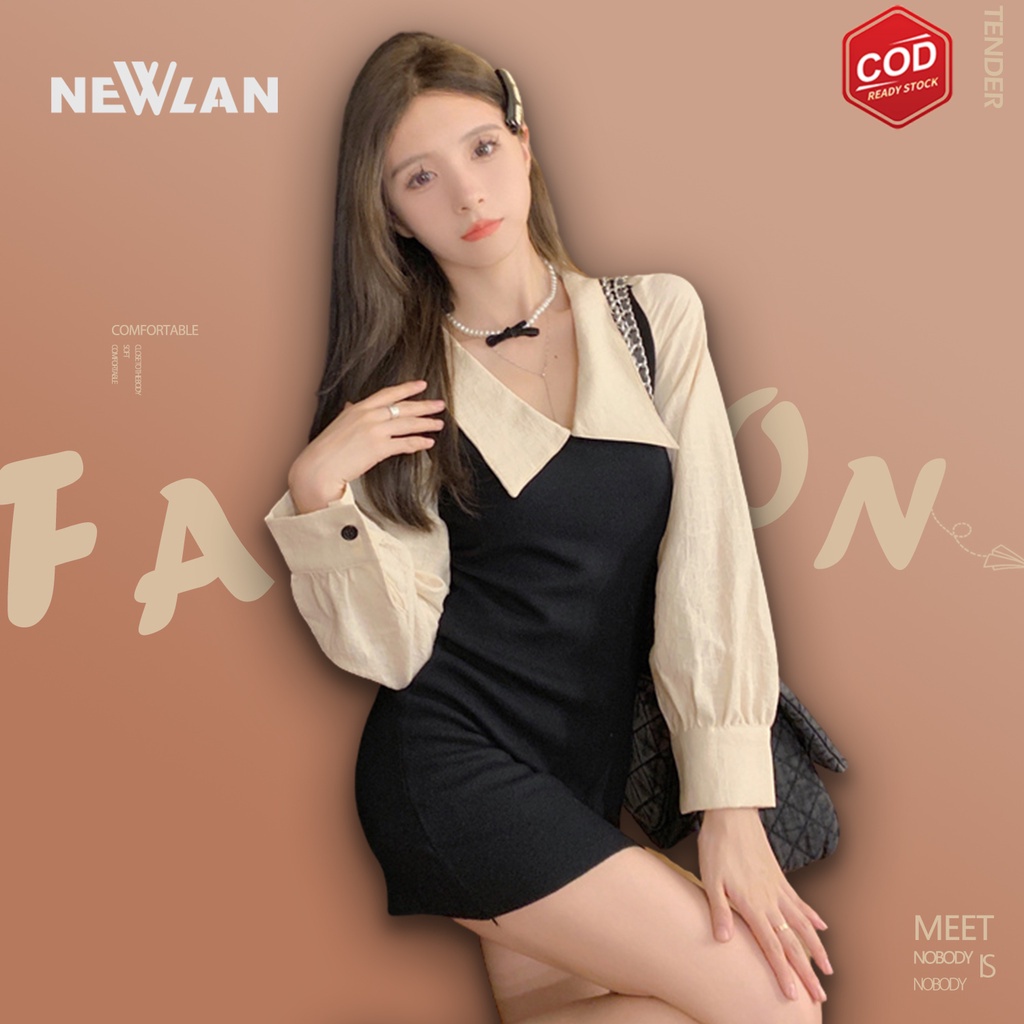 Jual Newlan QZ056 COD dress korea/dress wanita/dress korean style/midi ...