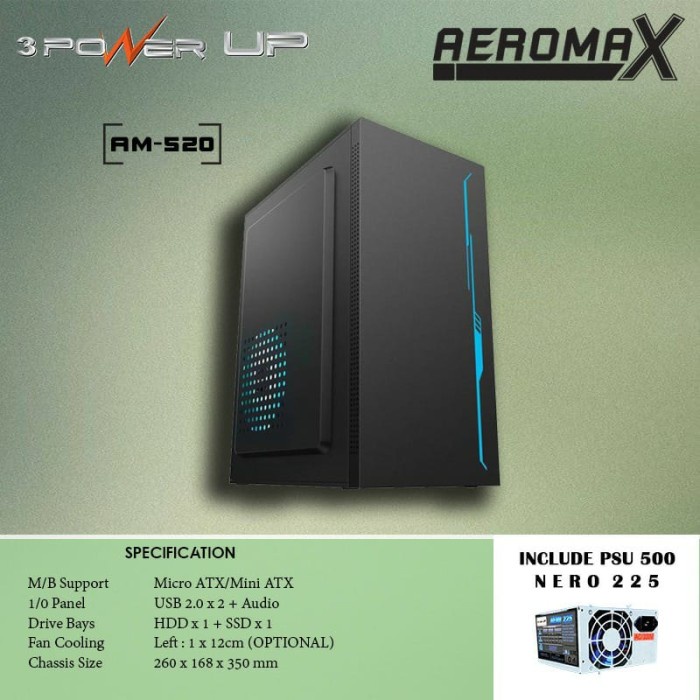 Jual Power Up Casing Aero Max AM-520 Mini Tower M-ATX With PSU 500w ...
