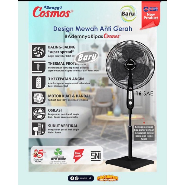 Jual Cosmos Stand Fan 16 inch 16 SAE | Shopee Indonesia