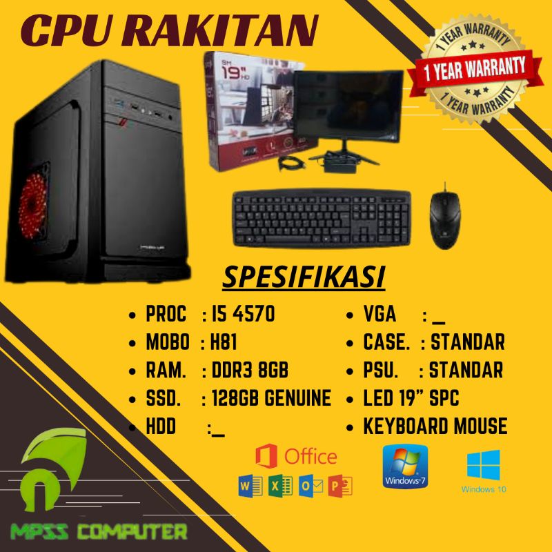 Jual PC KOMPUTER RAKITAN CORE I5 4570 RAM 8GB SSD 128GB LED 19" SPC CASING STANDAR KEYBOARD ...
