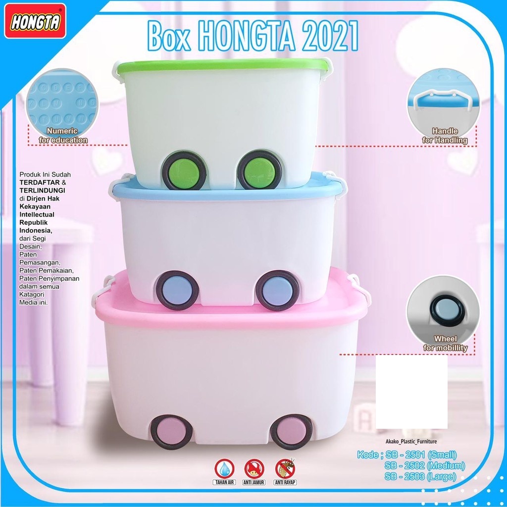 Jual Container Box HONGTA 2021 MURAH Storage Box + Roda + Corak Alfabet ...