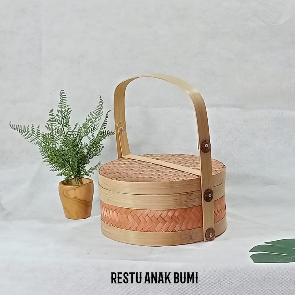 Jual (A078) Rantang Oren Bulat Susun 1 diameter 25cm | rantang bambu ...