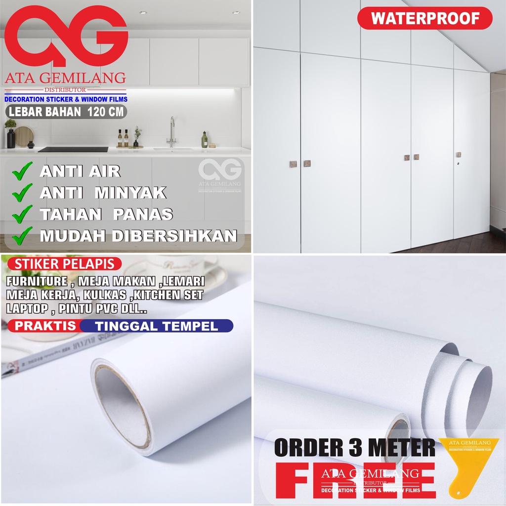 Jual Wallpaper Putih Polos Doff Stiker Meja Kayu Lebar 122Cm/stiker ...