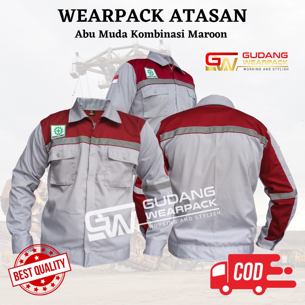Jual WEARPACK atasan baju proyek seragam kerja warna Abu Muda Maroon ...
