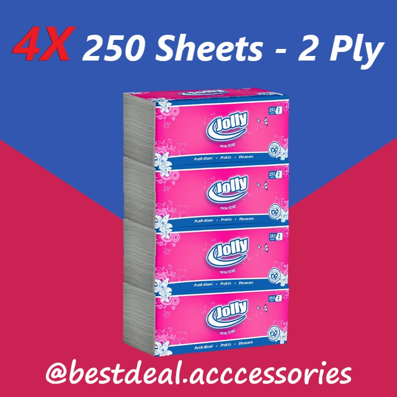 Jual (4 PACK) Jolly Facial Tissue 250 Sheets - 2 Ply Ekonomis Termurah ...