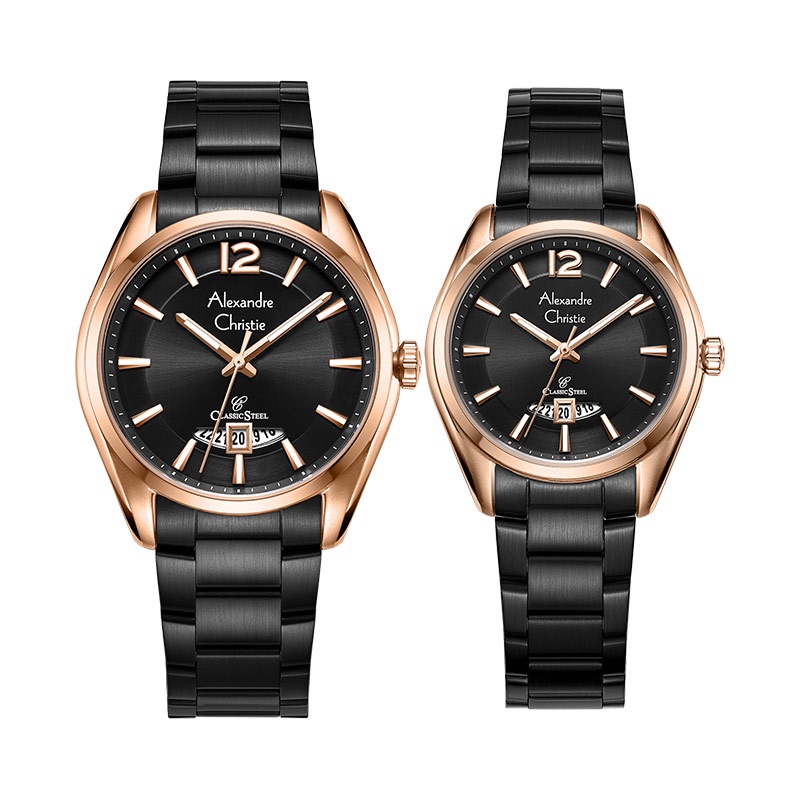 Jual Jam Tangan Couple Alexandre Christie Classic Steel AC 8679 BBRBA Couple Black Dial Black ...