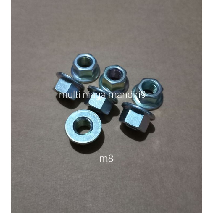 Jual ( satuan ) mur flange m8 / mur topi m8 drat halus kunci ring pas ...