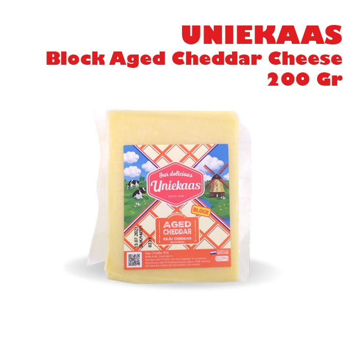 Jual UNIEKAAS Block Aged Cheddar Cheese 200 Gr / Keju Balok Aged ...
