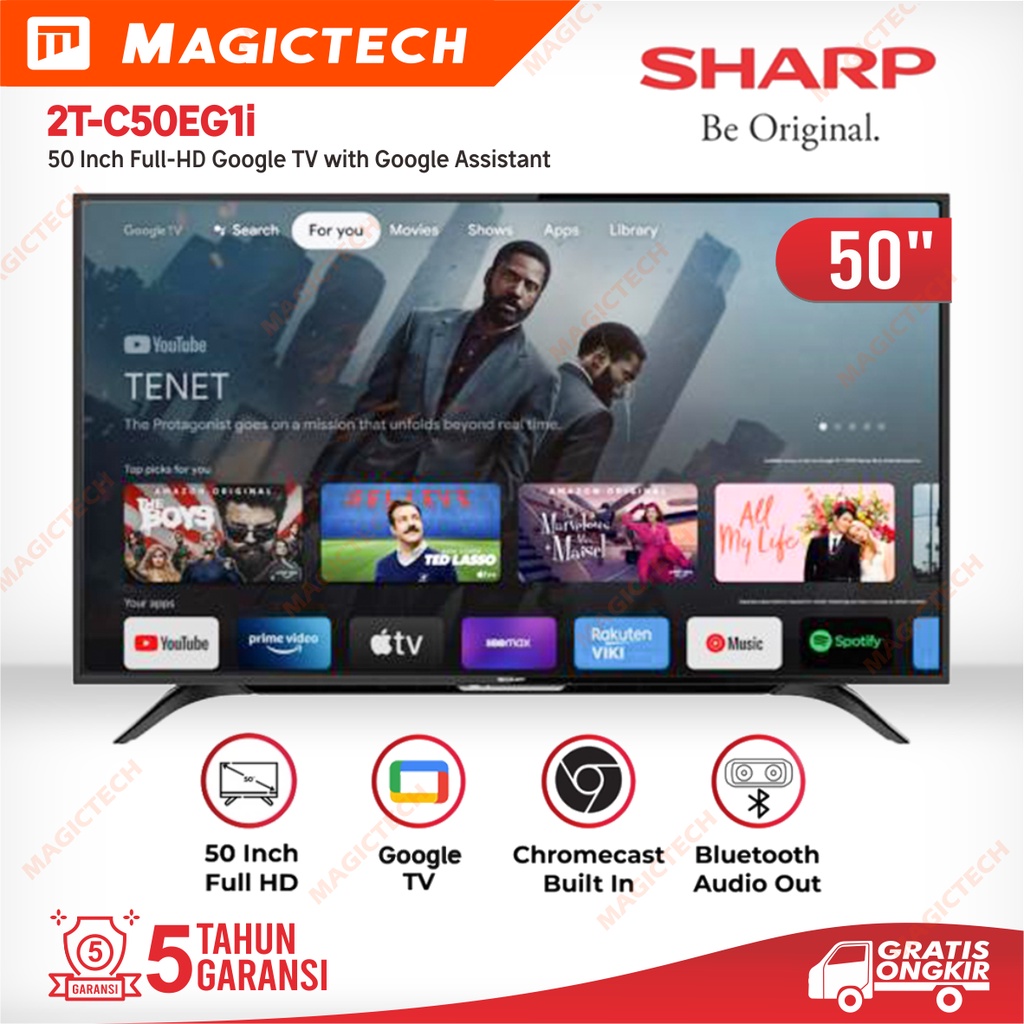 Jual TV LED SHARP 50 Inch / 50" 2T-C50EG1i / 50EG1i SMART GOOGLE TV Full-HD | Shopee Indonesia