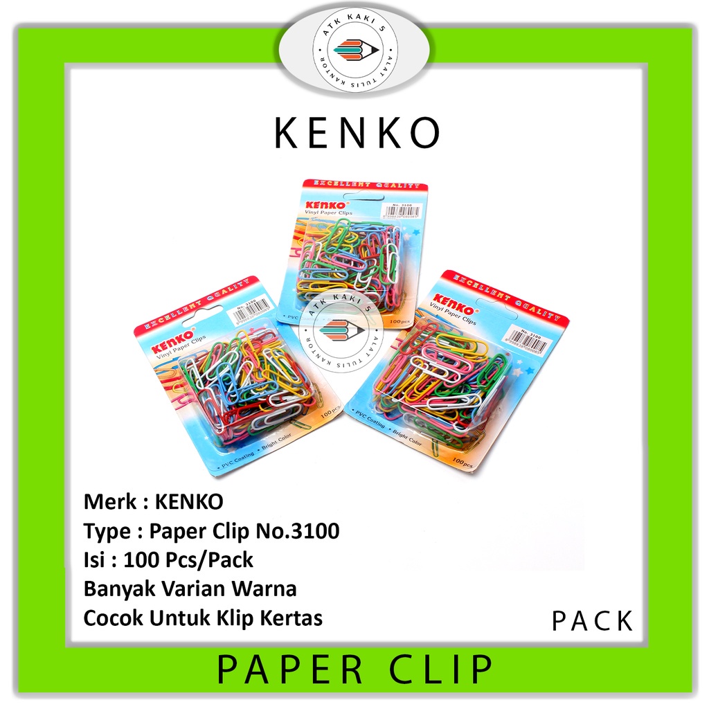 Jual KENKO - Paper Clip Warna Warni No.3100 - PACK | Shopee Indonesia