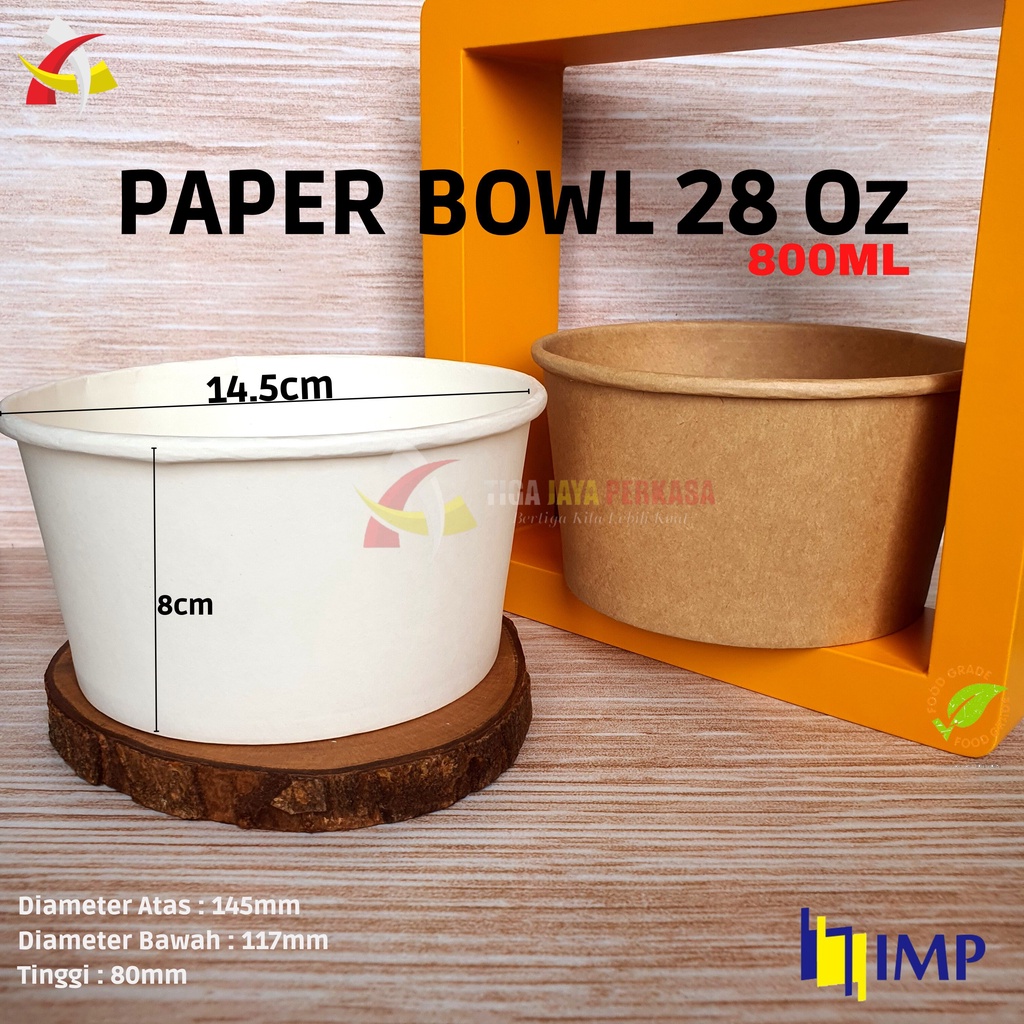 Jual Paper Bowl 800ml IMP / Paper Bowl 28 Oz Tebal Foodgrade / Mangkok ...