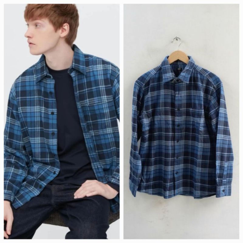 Jual Kemeja Flannel UNIQLO 66 Blue Biru Baru Asli Original | Shopee ...