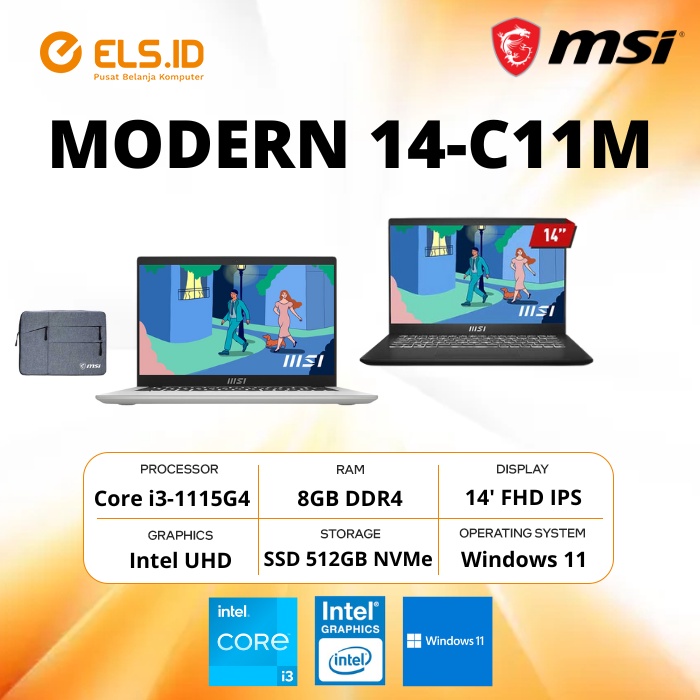 Jual MSI Modern 14 C11M i3 1115G4 8GB SSD 512GB 14' FHD IPS W11 | Shopee Indonesia