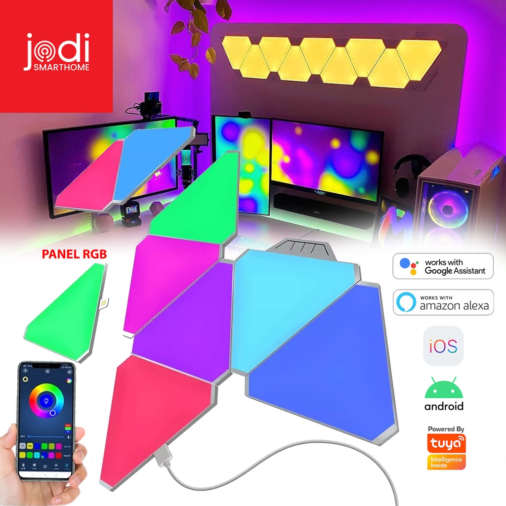 Jual JODI Smart Triangle Light panel RGB Auto Google Assistant for PC ...
