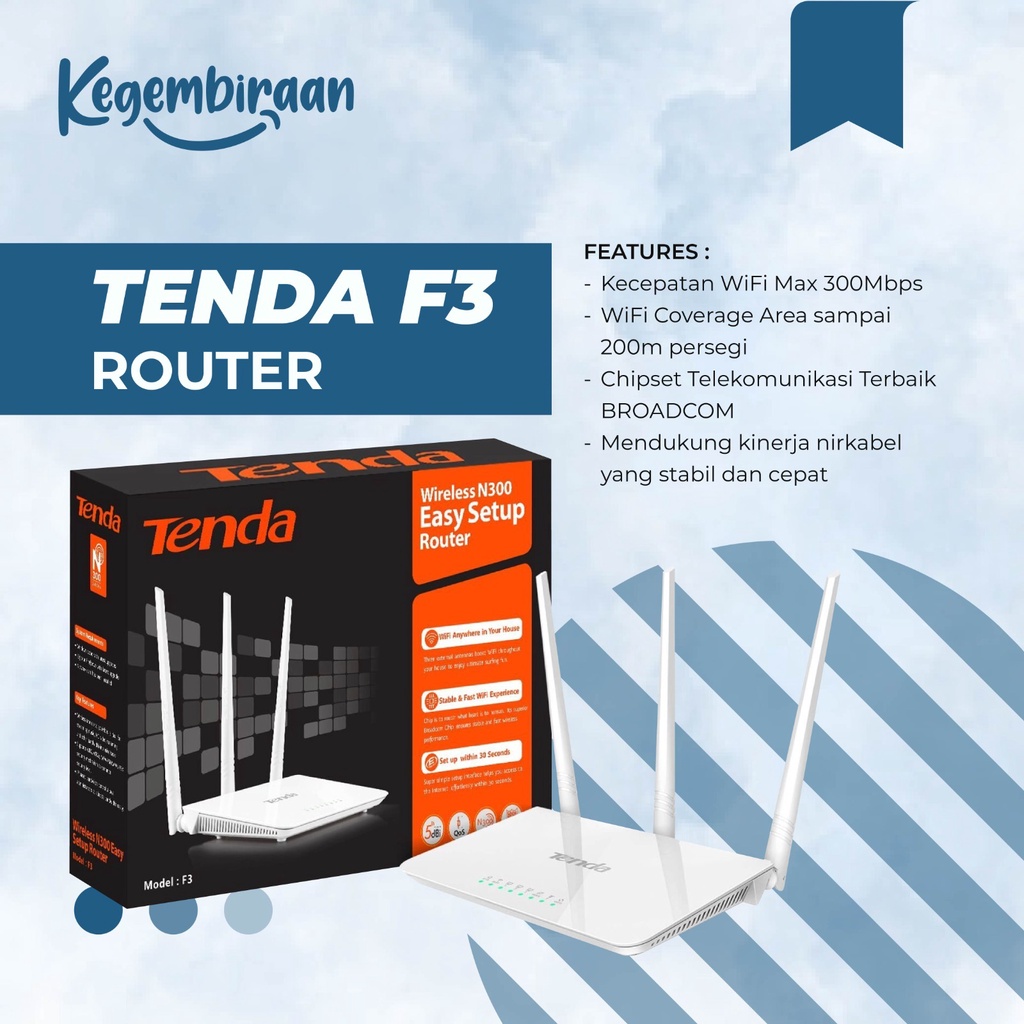 Jual Wifi Router Wireless Tenda N300 F3 Wifi Extender Antena Original ...