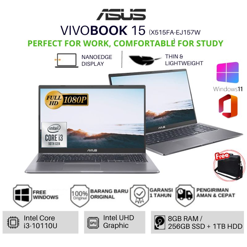 Jual ASUS VIVOBOOK X515FA-EJ157W INTEL CORE I3-10110U RAM8GB SSD256GB ...