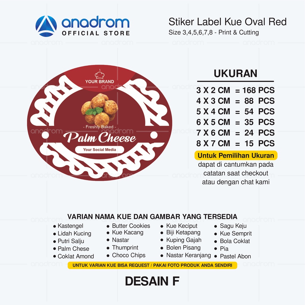 Jual Stiker Label Kue Oval Red | Sticker Label Kue Kering | Anadrom ...