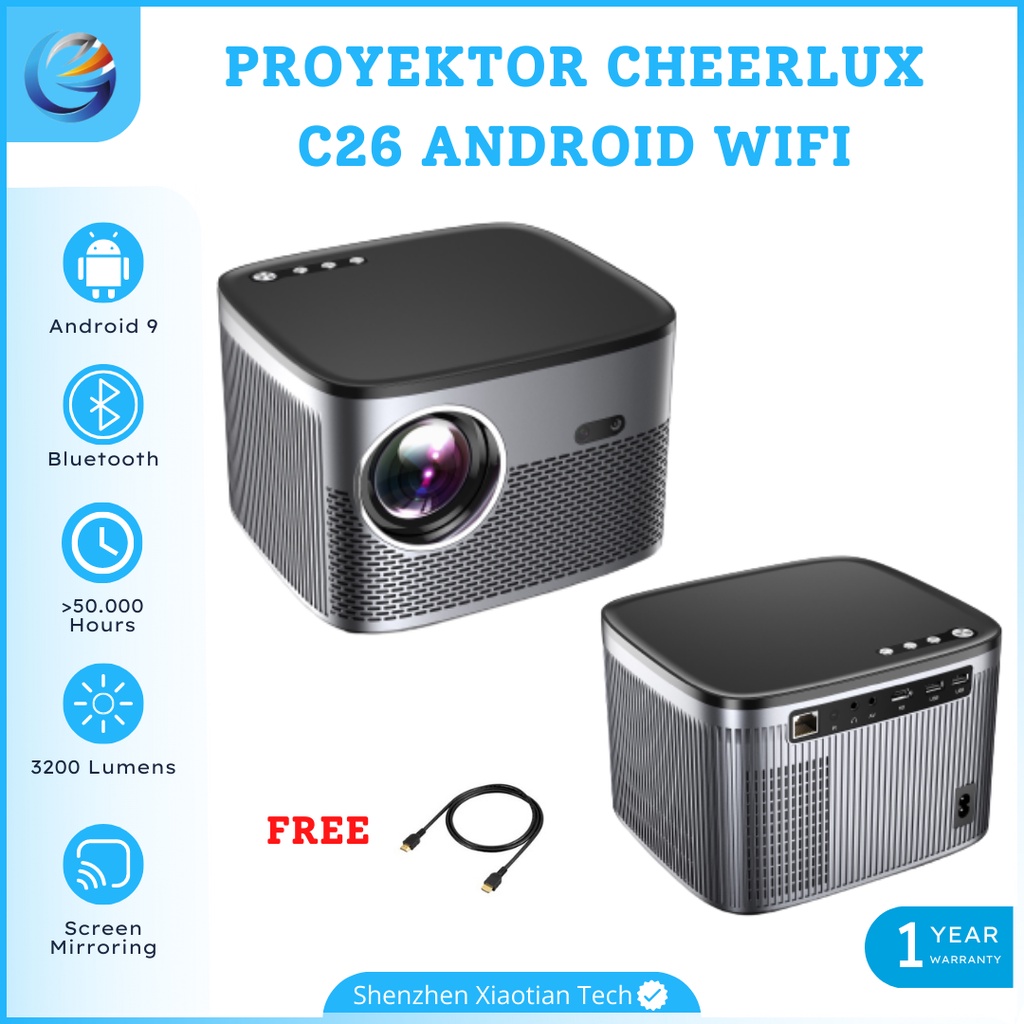 Jual Cheerlux C26 Android Wifi Proyektor 3200 Lumens Auto Focus ...