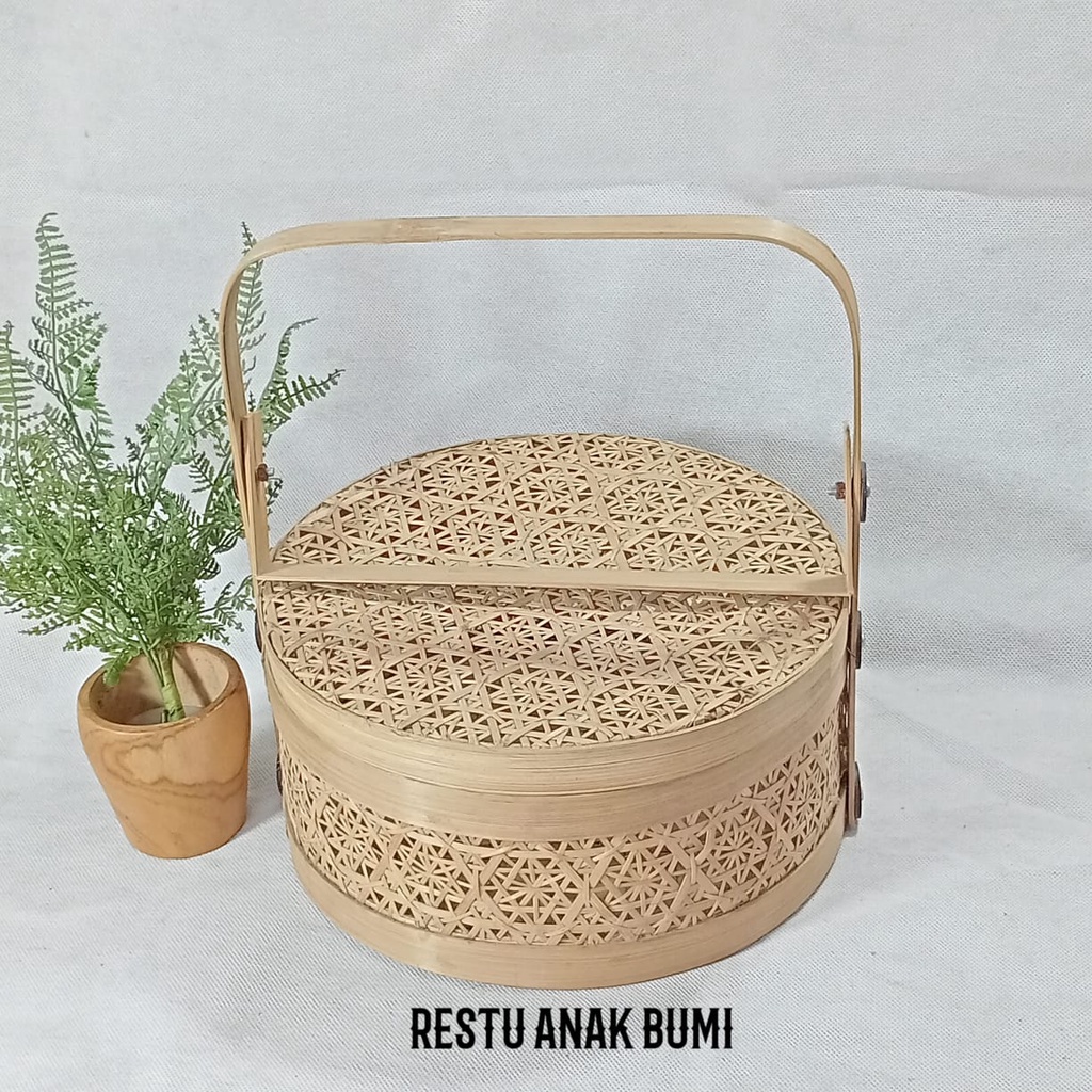 Jual (A072) Rantang Bulat Moif Truntum diameter 25cm | rantang bambu ...