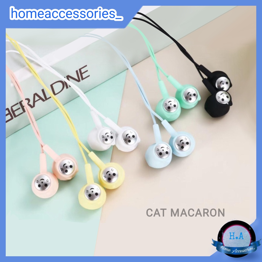 Jual Handsfree Earphone Macaron Cat Lucu + Mic New Arrival | Shopee ...