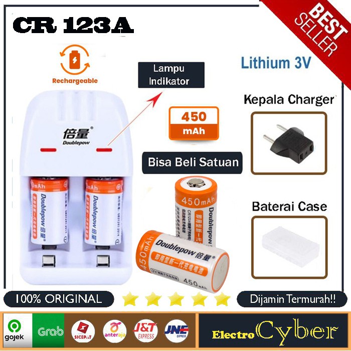 Jual Baterai Isi Ulang CR123A Li-Ion Rechargeable 3V 450mAh 2PCS | Shopee Indonesia