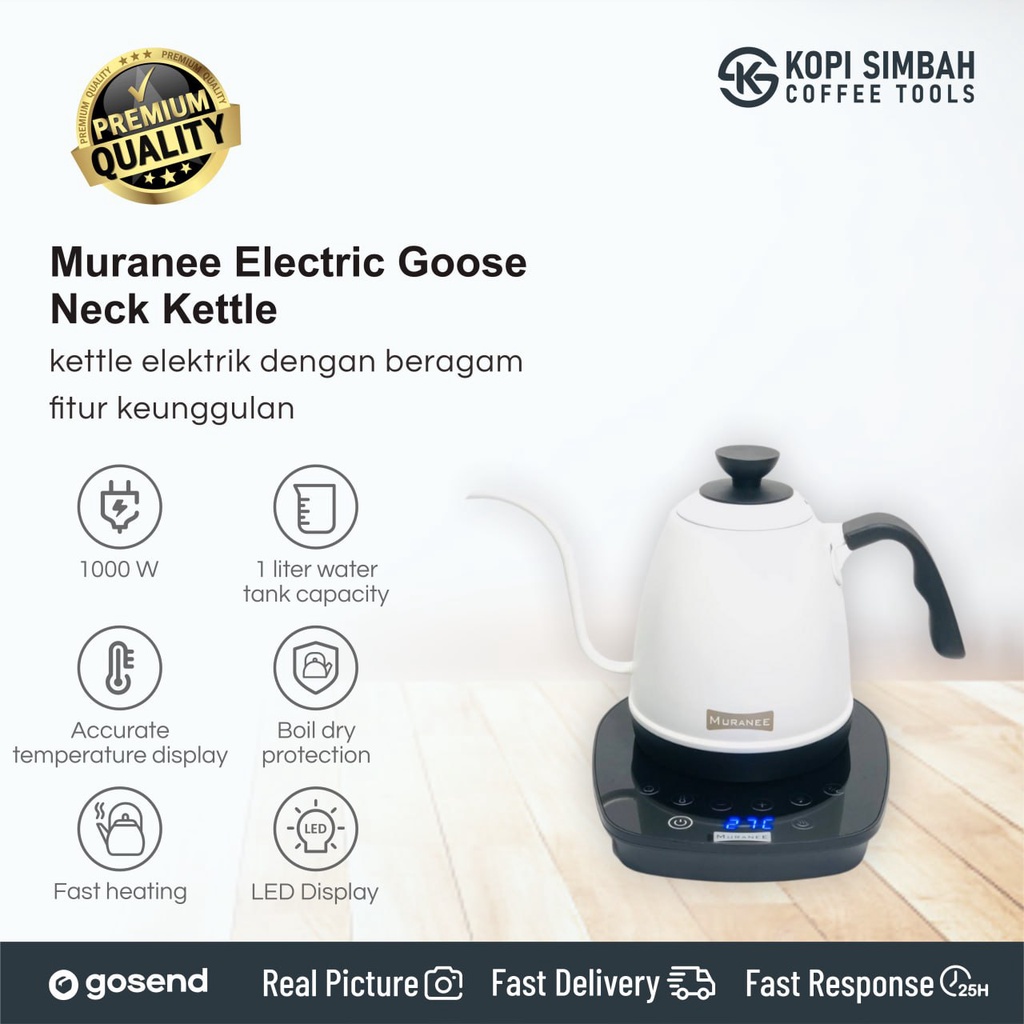 Jual Electric Artisan Goose Neck Kettle MURANEE 1L Stainless Steel Teko ...