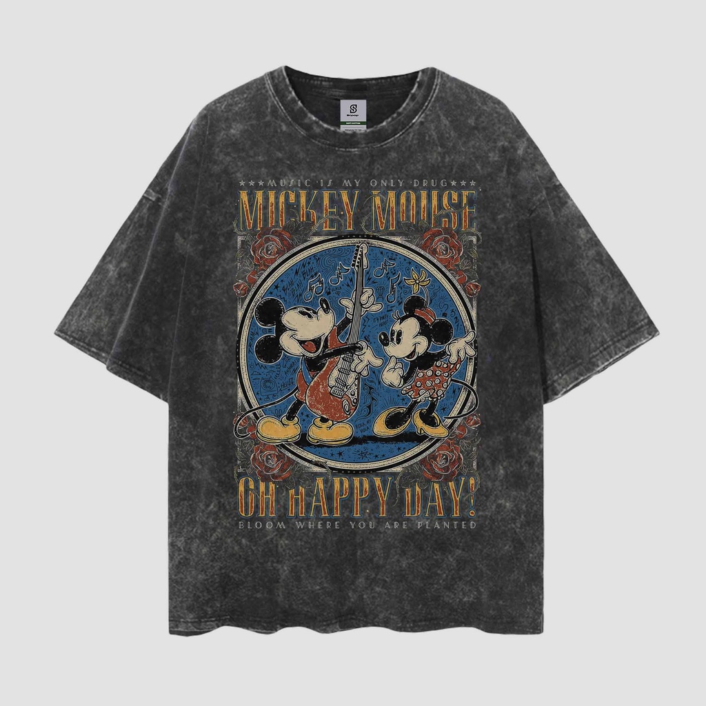 Jual Mickey Mouse Oh Happy Day T-shirt Vintage Style Oversize Washed ...