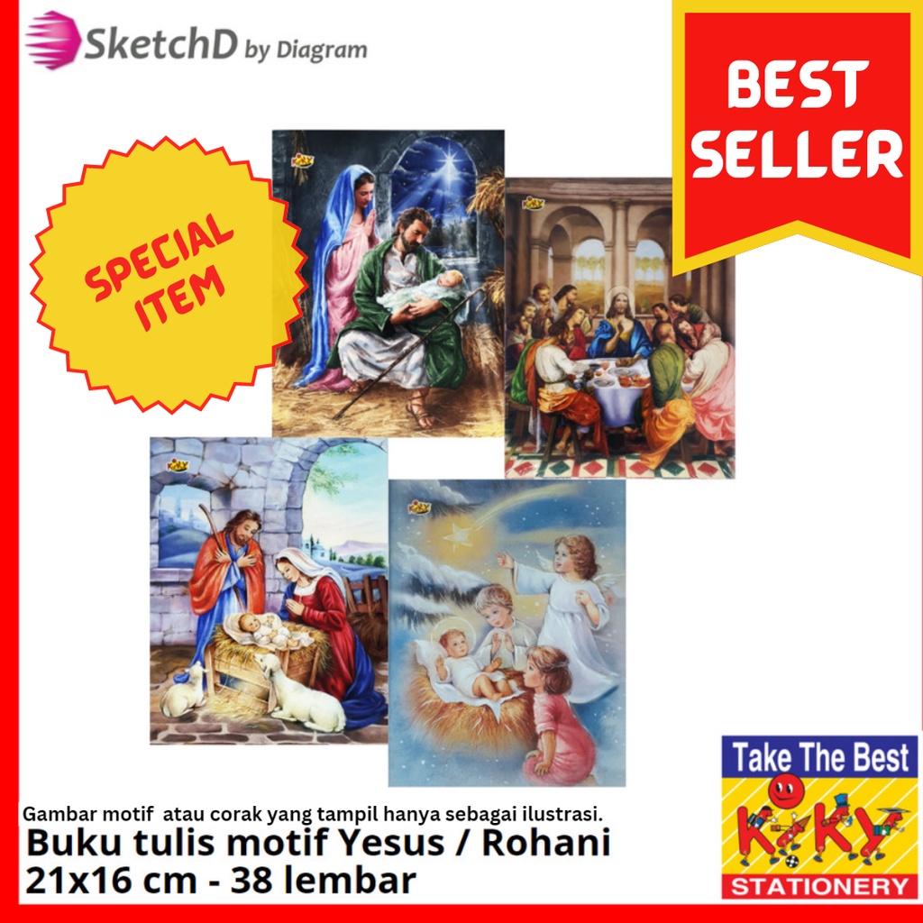 Jual Buku Tulis Kiky motif rohani Kristen Katolik Yesus 38 lembar ...