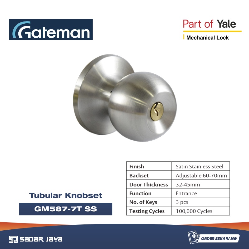 Jual Gateman GM587-7T SS Tubular Knobset Handle Pintu Bulat Gagang ...