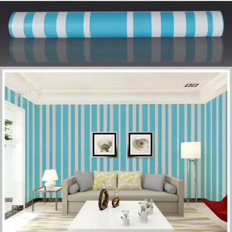 Jual Wallpaper Dinding Kamar Motif Salur Garis Biru Muda Wallpaper Dinding Ruang Tamu Minimalis ...