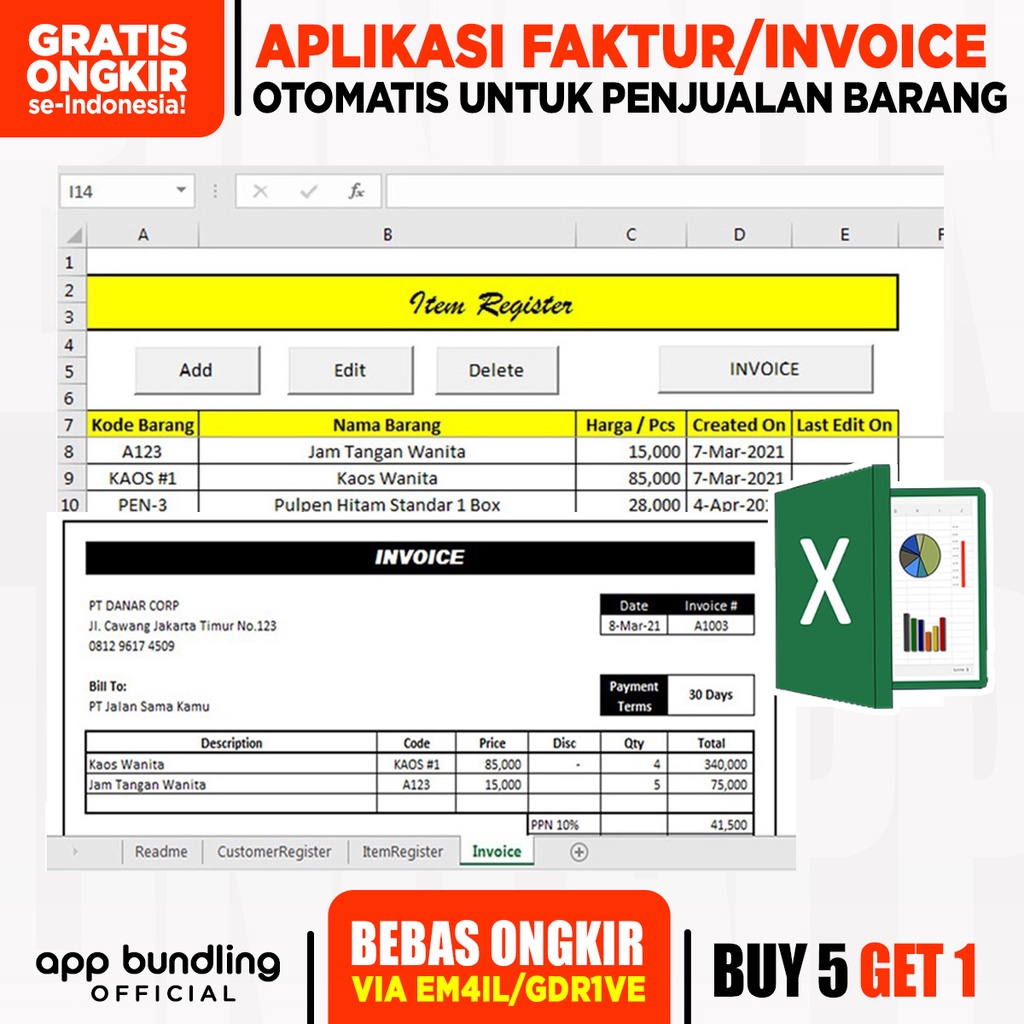 Jual Aplikasi Faktur / Invoice Otomatis Excel Untuk Penjualan Barang | Shopee Indonesia