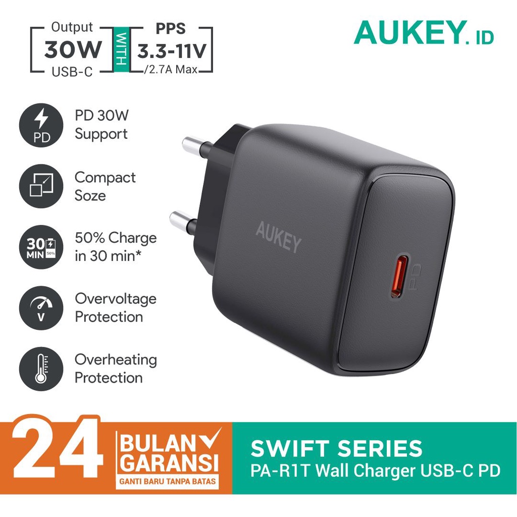 Jual Charger Aukey USB C PD 30W PA-R1T Swift Series | Shopee Indonesia