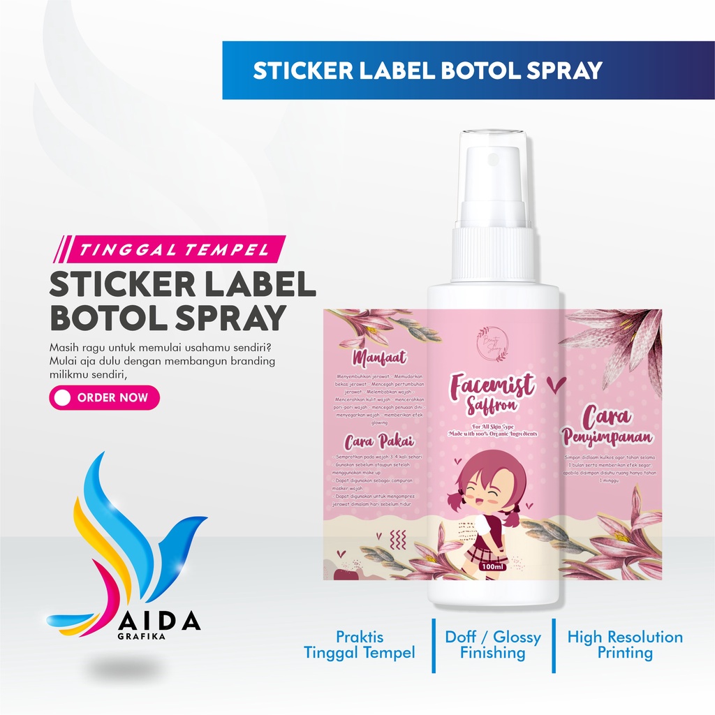 Jual Aida Grafika - Cetak Stiker Label Botol Spray Kosmetik Branding ...