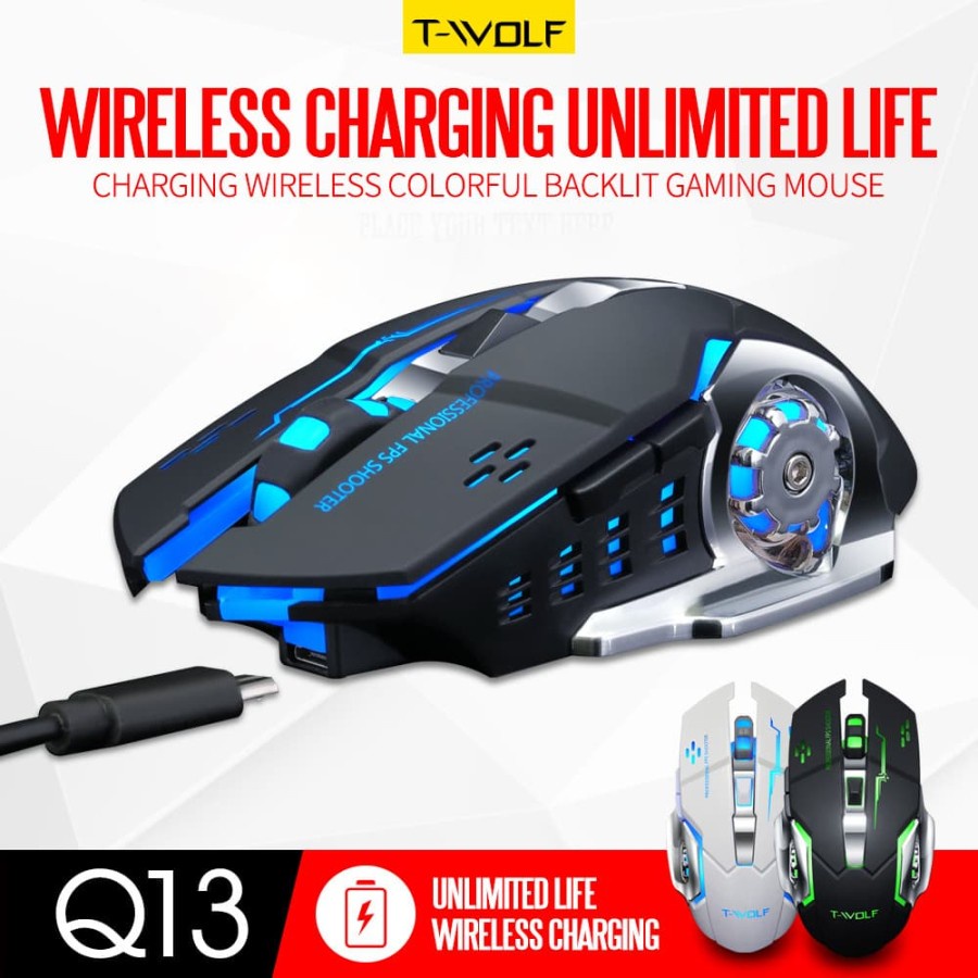 Jual MOUSE GAMING WIRELESS LED T-WOLF Q13 (RGB) SILENT MOUSE TWOLF ...